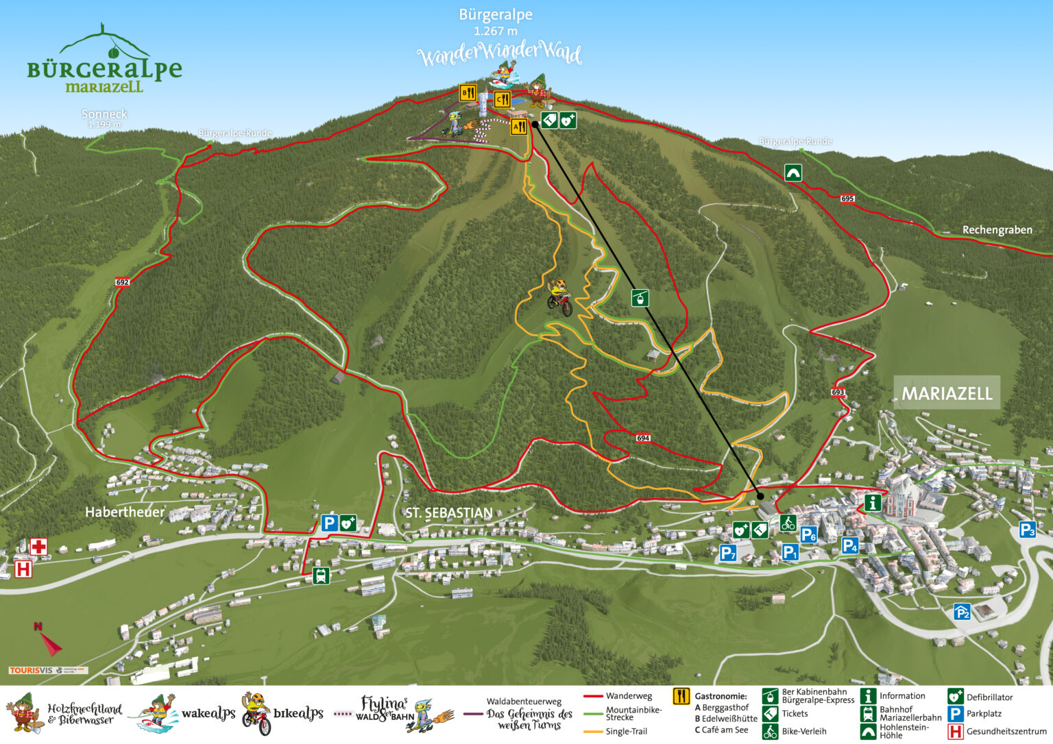 3D Panoramakarte Mariazeller Bürgeralpe Wandern und MTB | TOURISVIS